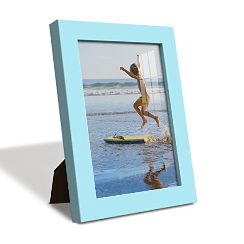 Renditions Gallery 5x7 inch Picture Frame High-end Modern Style, Made of Solid Wood and High Definition Glass Ready for Wall and Tabletop Photo Display, Blue Frame