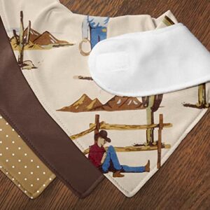 Sweet Jojo Designs Western Cowboy Boy Baby Bandana Bibs Newborn Infant Feeding Drool Red Blue Tan Chocolate Brown and White Wild West Southern Country Horse - 3 Pack Set of Absorbent Fabric Bibdanas