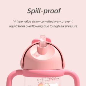 Piifur Weighted Straw Sippy Cup with Strap, Spill Proof Sippy Cups for Baby 2 Year Old, Trainer Cup for Toddlers, 10oz/300ml, Pink