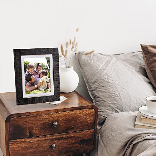 Robhomily 11x14 Black Picture Frame Solid Textured Wood with Real Glass, 11x14 Rustic Farmhouse Distressed Photo Frame for Wall Mounting, 11x14 Black Wood Frame for Home and Office Decor