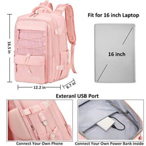 Travel Backpack for Women Men 15.6 Inch Laptop Backpacks with USB Port Carry on Backpack Flight Approved Large Back Pack College Bookbags Outdoor Sports Hiking Rucksack Casual Daypack (Pink,15.6 Inch)