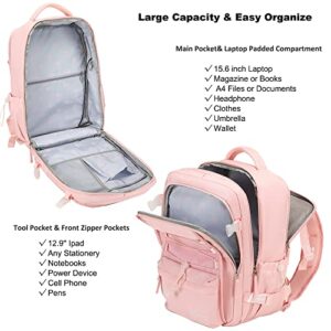 Travel Backpack for Women Men 15.6 Inch Laptop Backpacks with USB Port Carry on Backpack Flight Approved Large Back Pack College Bookbags Outdoor Sports Hiking Rucksack Casual Daypack (Pink,15.6 Inch)