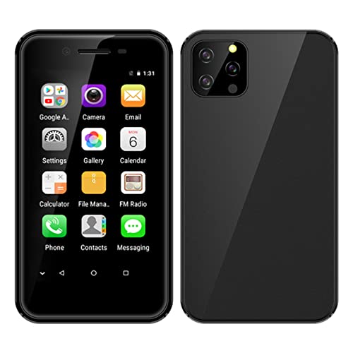 i14 Mini Smartphone 3.0 Inches Display Screen Android 8.1 Quad Core Dual SIM 2GB RAM 32GB ROM 1100mAh 5.0MP with Google Play Store Whatsapp Backup Cellphone (Black)