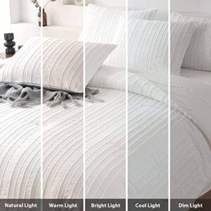 WARMDERN White Comforter Set Queen Size Soft Bedding Sets Boho Striped Pattern Lightweight Comforter for All Season Down Alternative Bed in A Bag 7 Piece(Queen, White)