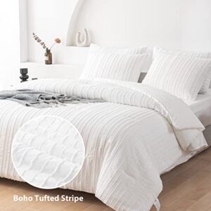 WARMDERN White Comforter Set Queen Size Soft Bedding Sets Boho Striped Pattern Lightweight Comforter for All Season Down Alternative Bed in A Bag 7 Piece(Queen, White)