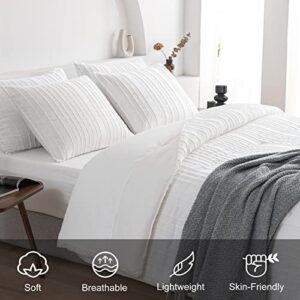 WARMDERN White Comforter Set Queen Size Soft Bedding Sets Boho Striped Pattern Lightweight Comforter for All Season Down Alternative Bed in A Bag 7 Piece(Queen, White)