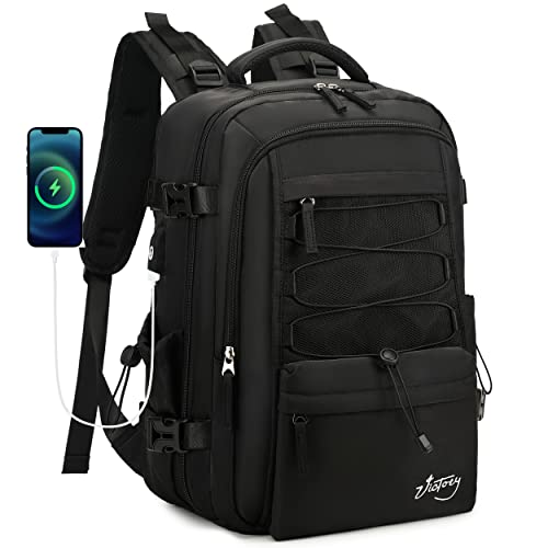 Travel Backpack for Women Men 15.6 Inch Laptop Backpacks with USB Port Carry on Backpack Flight Approved Large Back Packs College Bookbags Outdoor Sports Hiking Rucksack Casual Daypack (Black)