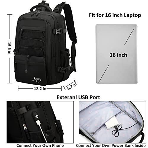 Travel Backpack for Women Men 15.6 Inch Laptop Backpacks with USB Port Carry on Backpack Flight Approved Large Back Packs College Bookbags Outdoor Sports Hiking Rucksack Casual Daypack (Black)