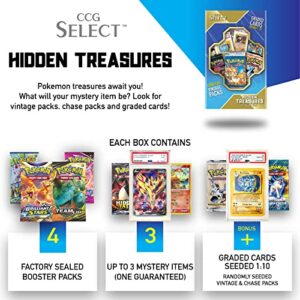 CCG Select Hidden Treasures Mystery Box | 4 Booster Packs | + Guaranteed Bonus Items | Compatible with Pokemon Cards