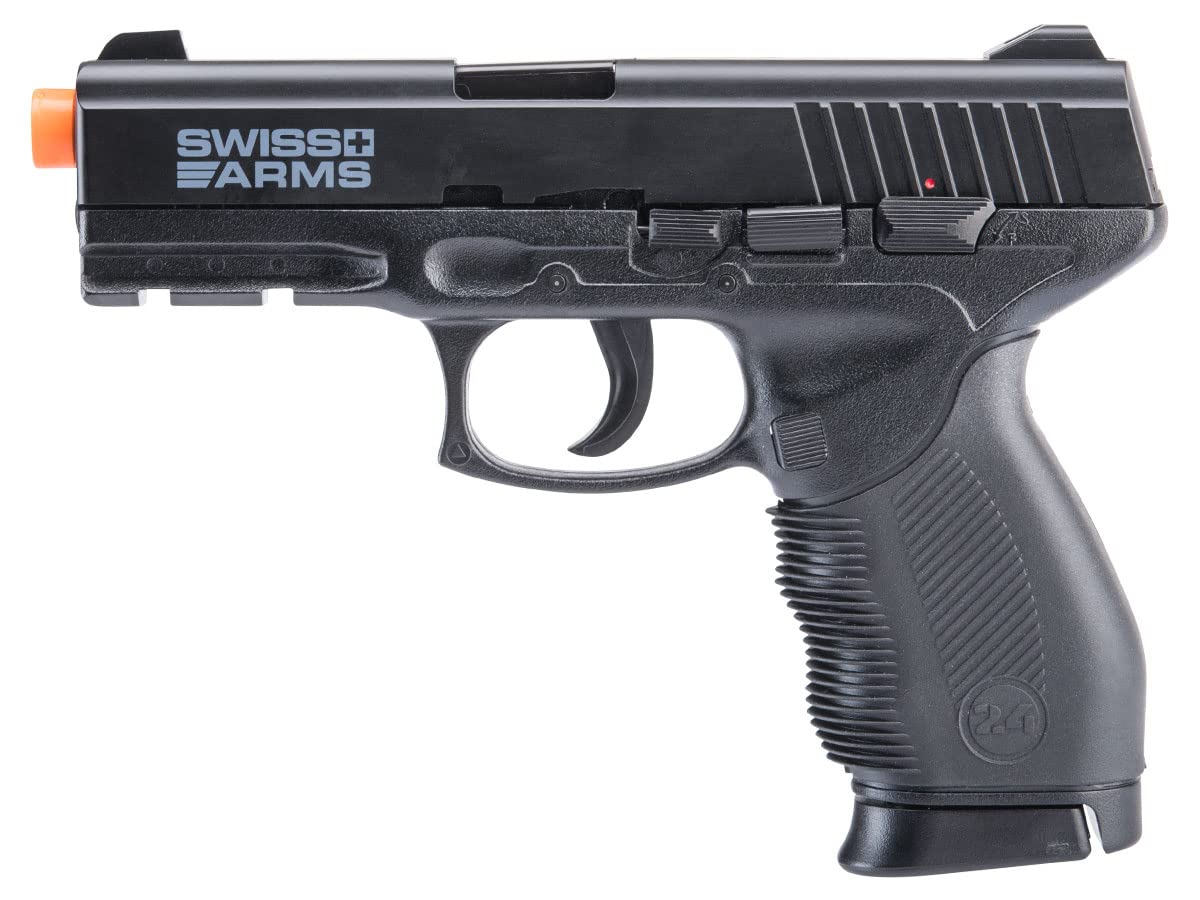 Swiss Arms 24/7 Semi-Auto BAX System CO2 Powered Airsoft Non-Blowback Pistol with Hop-Up, 305-395 FPS, Black (280323)