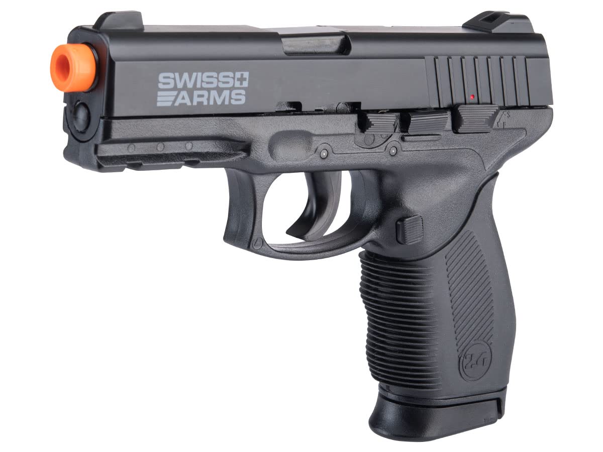 Swiss Arms 24/7 Semi-Auto BAX System CO2 Powered Airsoft Non-Blowback Pistol with Hop-Up, 305-395 FPS, Black (280323)