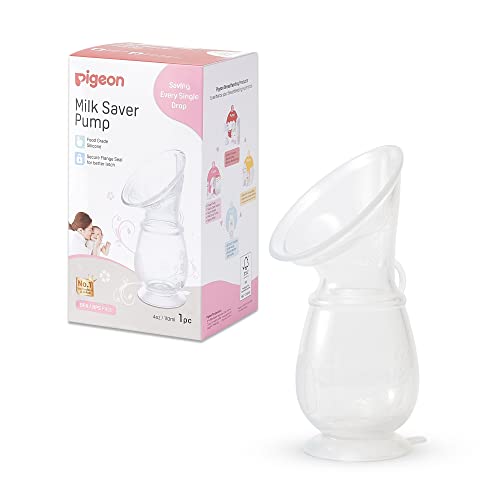 Pigeon Manual Breast Milk Saver Pump, Food-Grade Silicone, Natural Suction, Comes with a Sucker Stand, 4 Oz