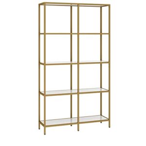 Loomie Gold Etagere Bookshelf Bookcase, 39.37" W x 70.66" H Modern 5-Tier Freestanding Open Book Shelves, Golden Display Shelf Storage Rack Shelving Unit for Living Room (White)