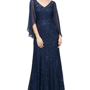 Alex Evenings Women's Long A-Line Dress with Draped Cowl Back, Navy, 14