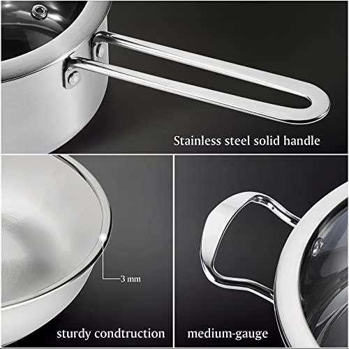 Stainless steel pot set,6 Piece Kitchen Induction Cookware Sets with Glass Lids, Stay Cool Handle, Works with Induction, Electric and Gas Cooktops, Oven Safe，Dishwasher