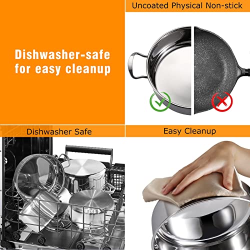 Stainless steel pot set,6 Piece Kitchen Induction Cookware Sets with Glass Lids, Stay Cool Handle, Works with Induction, Electric and Gas Cooktops, Oven Safe，Dishwasher