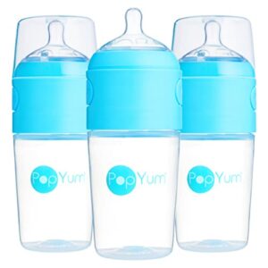 popyum 9 oz blue anti-colic formula making/mixing/dispenser baby bottles, 3-pack (with #2 nipples)