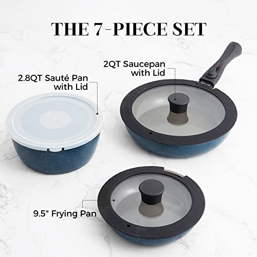 Pots and Pans Set, 7Pcs Ceramic Nonstick Cookware Set, Removable Handle, Suitble for Camping, RV, Inducton | Dishwasher & Ovens Safe | Without PFAS &PTFE