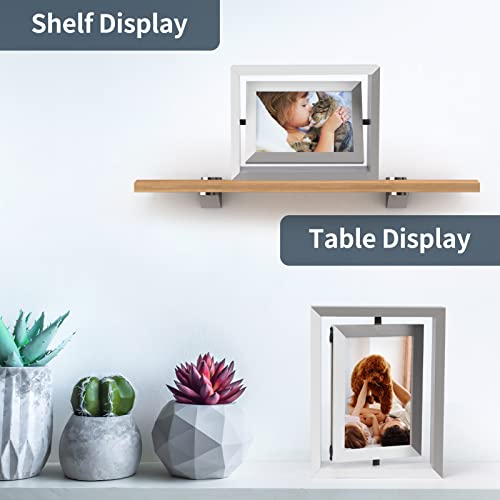 EXYGLO 2 Pack 4x6 Picture Frames, Color Contrast Rotating Photo Frame Wooden 2 Sided Frames for Vertical or Horizontal Tabletop Display, White+Grey