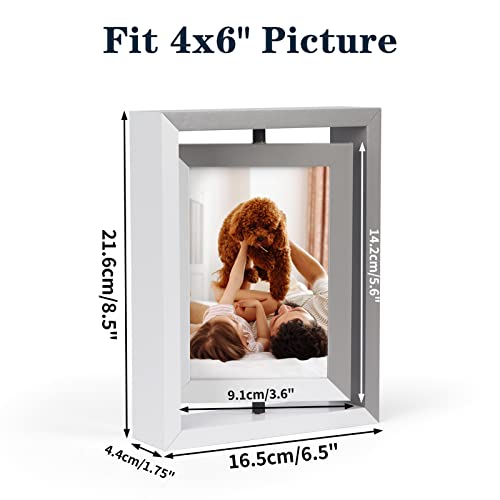 EXYGLO 2 Pack 4x6 Picture Frames, Color Contrast Rotating Photo Frame Wooden 2 Sided Frames for Vertical or Horizontal Tabletop Display, White+Grey