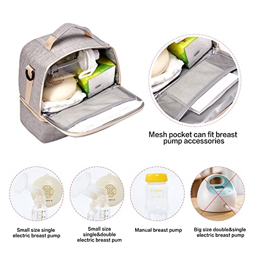 Breast Pump Bag Cooler Compartment for Breast Pump - Cooler and Moistureproof Bag Double Layer for Mother Breast Milk Pump Lunch Bag Outdoor Working (Grey)