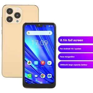 IP14 Pro 6.1 Inch Ultrathin Smartphone, 4GB RAM 32GB ROM Dual Card Dual Standby Cellphone for Android 10.1, Face Recognition Mobile Phone for Daily Life(Gold)