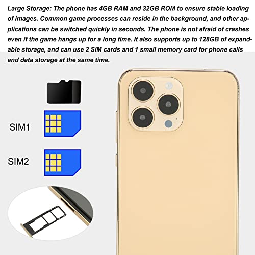 IP14 Pro 6.1 Inch Ultrathin Smartphone, 4GB RAM 32GB ROM Dual Card Dual Standby Cellphone for Android 10.1, Face Recognition Mobile Phone for Daily Life(Gold)