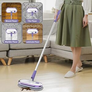 GOBOT Electric Mop for Floor Cleaning, [Upgraded Version] Hardwood / Tile / Marble / Laminate Floor Cordless Spin Mop, Daily Light Cleaning, Foot Button Control, Auto Recovery After Stop, Purple