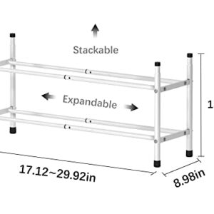 TZAMLI 2-Tier Stackable Closet Shoe Rack Organizer, Expandable and Adjustable Metal Shoes Shelf Storage Small Shoe Rack for Entryway Dorm, White