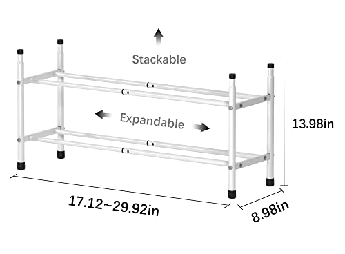 TZAMLI 2-Tier Stackable Closet Shoe Rack Organizer, Expandable and Adjustable Metal Shoes Shelf Storage Small Shoe Rack for Entryway Dorm, White