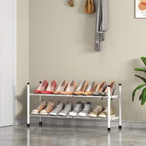 TZAMLI 2-Tier Stackable Closet Shoe Rack Organizer, Expandable and Adjustable Metal Shoes Shelf Storage Small Shoe Rack for Entryway Dorm, White