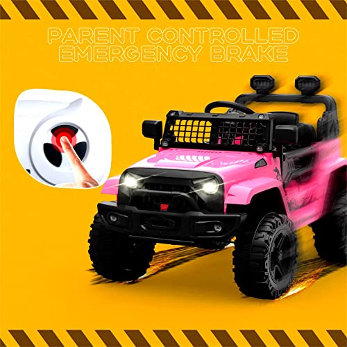 Hetoy Ride on Truck Car 12V Kids Electric Vehicles with Remote Control Spring Suspension, LED Lights, Bluetooth, 2 Speeds