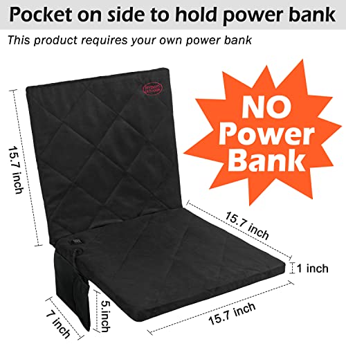 Portable Heated Seat Cushion, 3 Mode Adjustable Thin Heat Heating Cushion, 【No Power Bank】USB Power Heated Foldable Back Chair Pad, Memory Foam Heated Seat Pad for Indoor, Outdoor, Sports, Beach