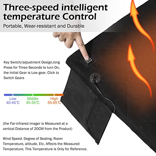 Portable Heated Seat Cushion, 3 Mode Adjustable Thin Heat Heating Cushion, 【No Power Bank】USB Power Heated Foldable Back Chair Pad, Memory Foam Heated Seat Pad for Indoor, Outdoor, Sports, Beach