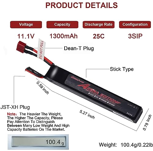 BosLi-Po 11.1V Airsoft Battery 1300mAh 2S 25C Rechargeable High Capacity LiPo Battery with T Plug Connector for Airsoft Guns