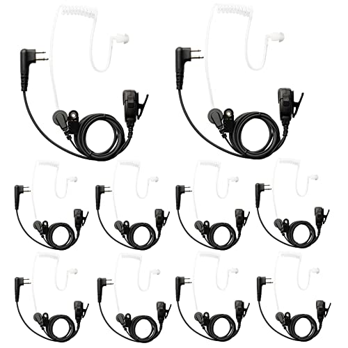 Yolipar 10 PCS CP200D RDM2070D Surveillance Earpiece Compatible with Motorola Radio CLS1410 CLS1110 CP200 GP300 GP2000 Walkie Talkie Radio with PTT Mic Tansparent Acoustic Tube Headset