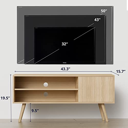 Cozy Castle TV Stand for 50 Inch TV, Modern TV Console with Shelves for Living Room Bedroom, Entertainment Center for Flat Screen TV, Wood TV Stand for TVs up to 50", 43.3 inch, Oak