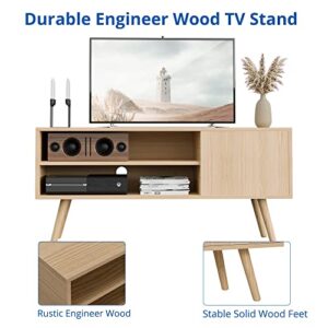 Cozy Castle TV Stand for 50 Inch TV, Modern TV Console with Shelves for Living Room Bedroom, Entertainment Center for Flat Screen TV, Wood TV Stand for TVs up to 50", 43.3 inch, Oak