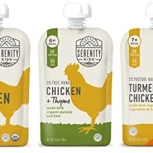 Serenity Kids Chicken Lover Baby Food Pouch Bundle | 6 Each of Free Range Chicken, Chicken & Thyme and Turmeric Chicken Pouches (18 Count)