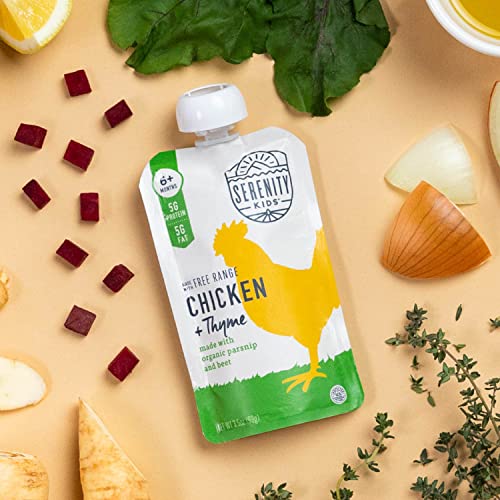 Serenity Kids Chicken Lover Baby Food Pouch Bundle | 6 Each of Free Range Chicken, Chicken & Thyme and Turmeric Chicken Pouches (18 Count)