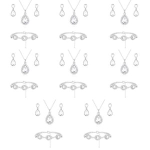 ottff teardrop jewelry set for bridal bridesmaid,8 sets silver plated necklace earrings bracelet set for wedding gift