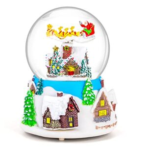 mr.winder musical rotating santa claus flying over village glitter, christmas music box snow globe gift, for girls women girlfriend daughter son granddaughter, xmas present, plays 8 christmas songs