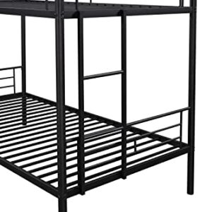 MWrouqfur Twin Over Twin Metal Bunk Bed,Sturdy Heavy Duty Bunk Beds with 2 Side Ladders,Space Saving,No Noise,No Box Spring Needed,for Boys Girls Teens Adults (Black)