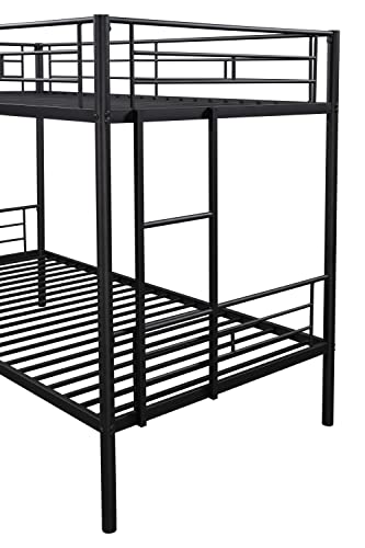 MWrouqfur Twin Over Twin Metal Bunk Bed,Sturdy Heavy Duty Bunk Beds with 2 Side Ladders,Space Saving,No Noise,No Box Spring Needed,for Boys Girls Teens Adults (Black)