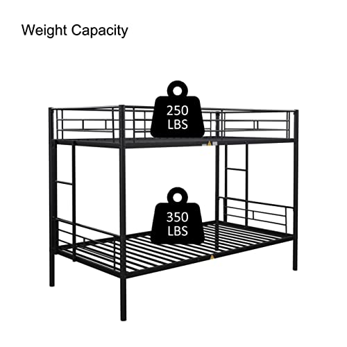 MWrouqfur Twin Over Twin Metal Bunk Bed,Sturdy Heavy Duty Bunk Beds with 2 Side Ladders,Space Saving,No Noise,No Box Spring Needed,for Boys Girls Teens Adults (Black)