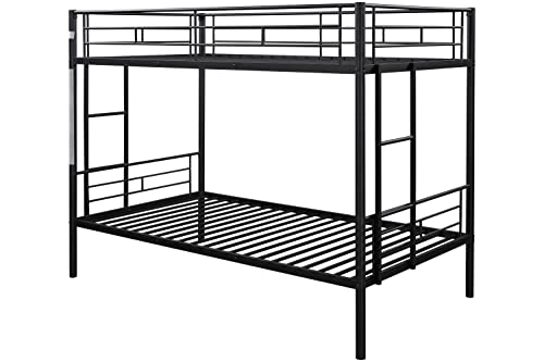 MWrouqfur Twin Over Twin Metal Bunk Bed,Sturdy Heavy Duty Bunk Beds with 2 Side Ladders,Space Saving,No Noise,No Box Spring Needed,for Boys Girls Teens Adults (Black)