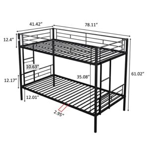 MWrouqfur Twin Over Twin Metal Bunk Bed,Sturdy Heavy Duty Bunk Beds with 2 Side Ladders,Space Saving,No Noise,No Box Spring Needed,for Boys Girls Teens Adults (Black)