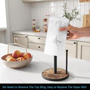 OROPY Paper Towel Holder Countertop with Heavy Duty Wood Base, Farmhouse Paper Towel Roll Stand for Kitchen Counter fits Standard and Jumbo Size Paper Towels (Brown - Easy to Tear)