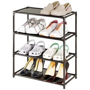 vockot small shoe rack 6-8 pairs sturdy shoe shelf 4-tiers narrow stackable shoe organizer,lightweight kids shoe racks for entryway, doorway and closet（black）