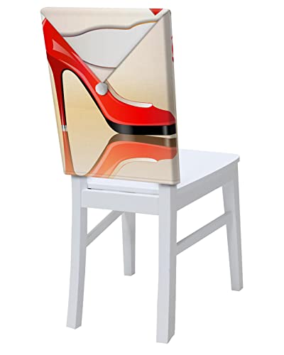 Dining Room Chair Back Covers, Sexy Red High Heels Lipstick Rose Chair Covers Kitchen Chair Slipcovers Protective Covers for Holiday Party Festival Decoration, Set of 8